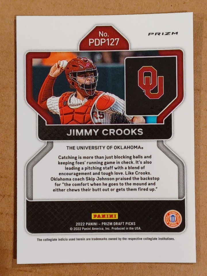2022 Prizm Draft Picks Baseball Black #PDP127 Jimmy Crooks - Oklahoma ...