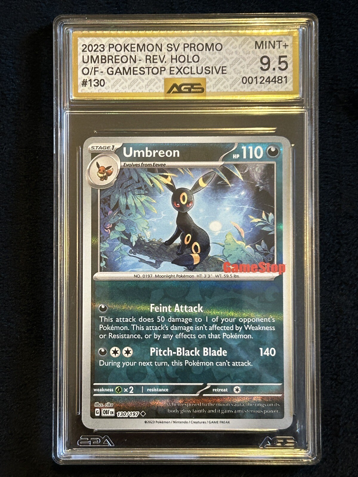 AGS 9.5 Gold Label 2023 Pokemon Umbreon 130/197 Obsidian Flames ...