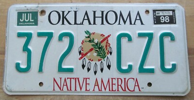 Oklahoma 1998 NATIVE AMERICA License Plate NICE QUALITY # 372 CZC | eBay