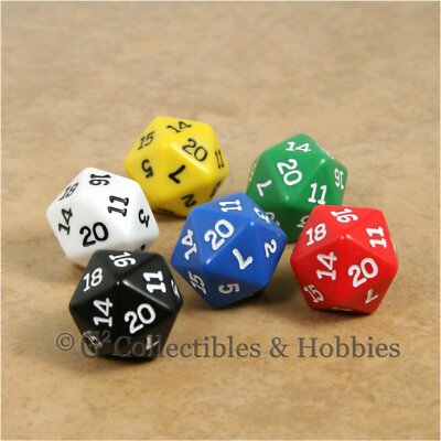 NEW Set of 6 D20 Gaming Dice Twenty Sided Die RPG D&D - Six Opaque ...