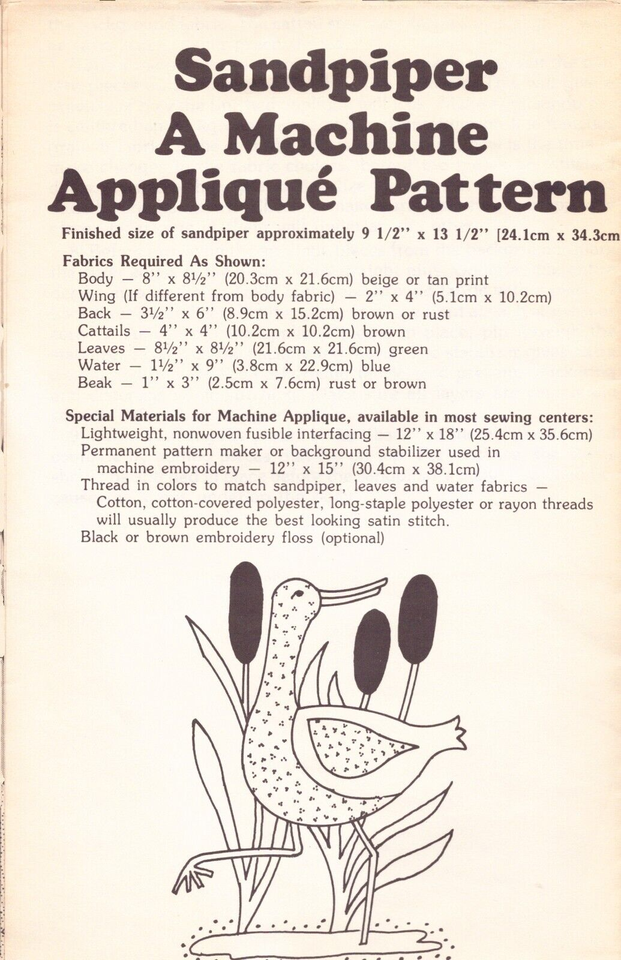 Sandpiper A Machine Applique Pattern ~ Vintage 1981 | eBay