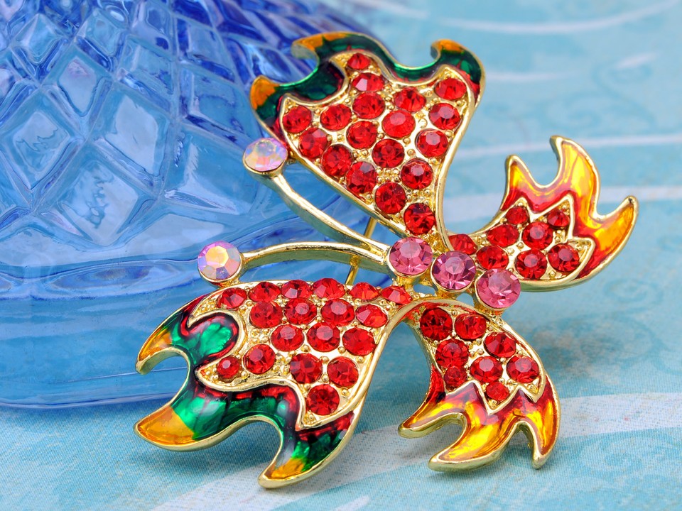 Fiery Fire Ruby Red Crystal Rhinestone Butterfly Costume Jewelry Pin ...