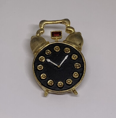 Retro Twin Bell Alarm Clock Wing Up With Rhinestone Brooch Lapel Pin ...
