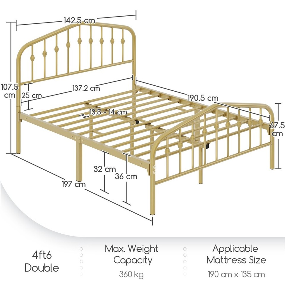 Metal Bed Frame with Arched Headboard and Footboard/Heavy Duty Slat ...