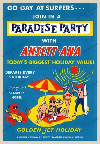 Ansett-ANA Surfers Paradise 1964 Vintage Travel Poster Wall Art Retro ...