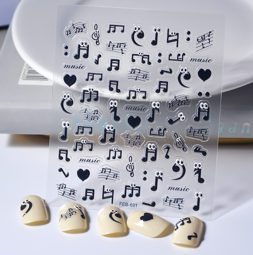 5D Black Music Treble Clef Music Nail Art Stickers Self Adhesive DIY ...