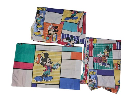Vintage Disney Cool Mickey Mouse 3- Piece Multicolor Twin Sheet Set 80s ...