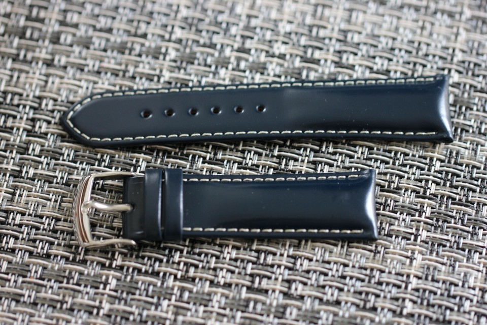3X22mm wide navy blue burgundy white stitched leather watch band 4 your ...