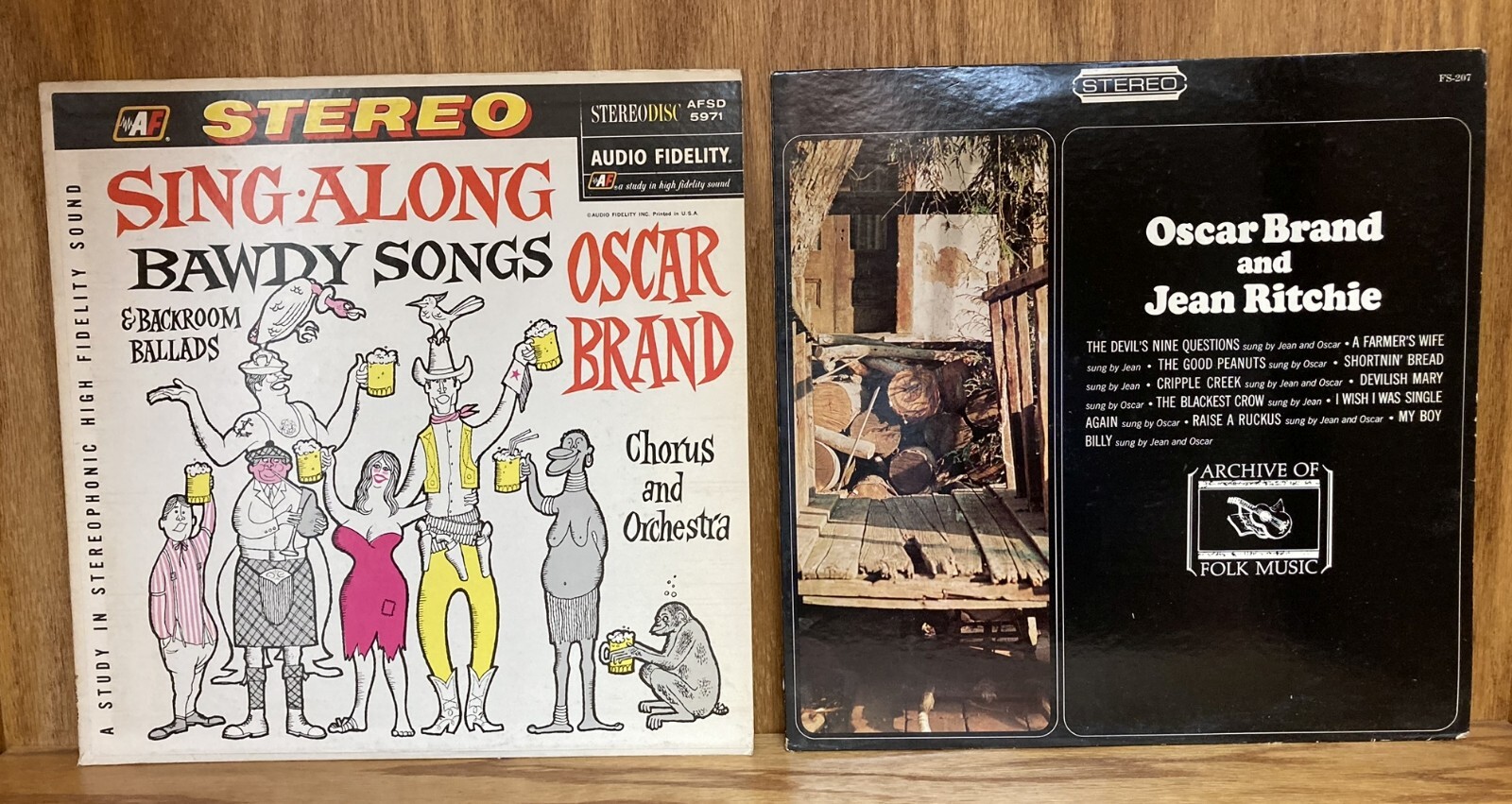 Lot of 2 OSCAR BRAND & JEAN RITCHIE vinyl LP records ~ Sing Along Bawdy ...