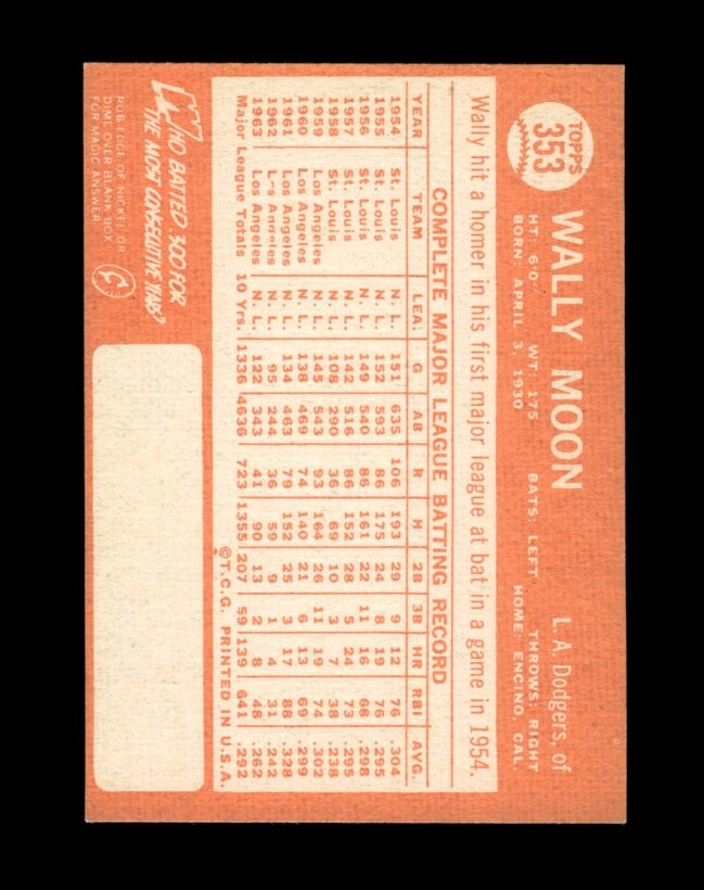 1964 Topps Set-Break #353 Wally Moon EX-EXMINT *GMCARDS* | eBay