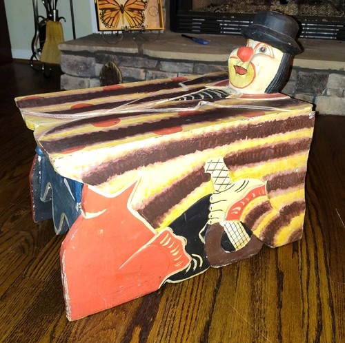 Vintage Wooden Folk Art Clown Table Head Stool w/ Drawer Antique Unique ...