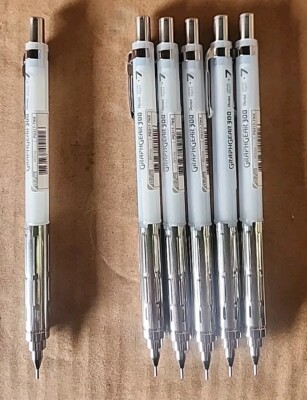 6 Pack Pentel GraphGear 300 Mechanical Pencil, White, 0.7 mm Draughting ...
