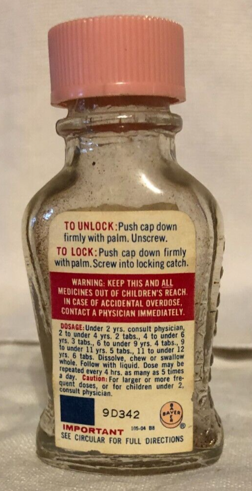 Vintage Bayer Children's Orange Flavored Chewable Aspirin Bottle With ...