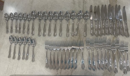 BOMBAY Deauville Stainless 52 PC Set Glossy Outline Fiddle Flatware ...