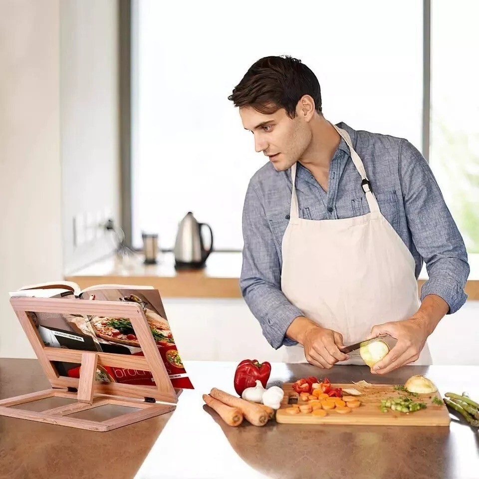 Bamboo Folding Recipe Cook Book Display Stand Adjustable Reading Rest ...