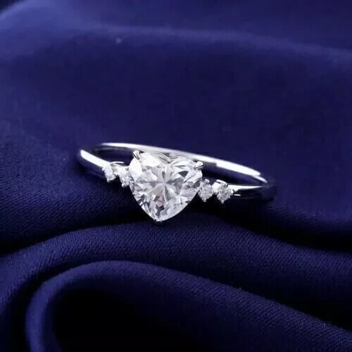 Women's 2 CT Heart Cut Moissanite Wedding Engagement Rings 14K White ...