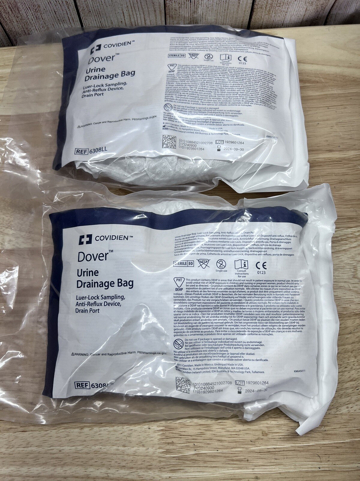 LOT OF 2 Covidien Dover Urine Drainage Bag 2000 mL REF 6206 EXP 9/2024 ...