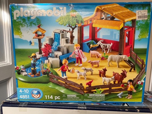 New Playmobil Children's Petting Zoo Barn Waterfall Pond Goats Sheep ...