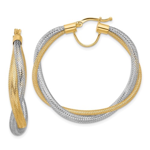14K Two-tone Braided Mesh Stretch Hoop Earrings | eBay
