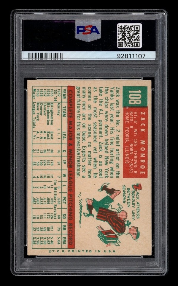 1959 Topps Set-Break #108 Zack Monroe PSA 7 NM | eBay
