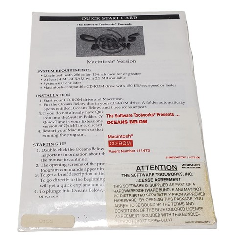 Ocean's Below for Macintosh Computers CD-ROM Software Toolworks NEW ...