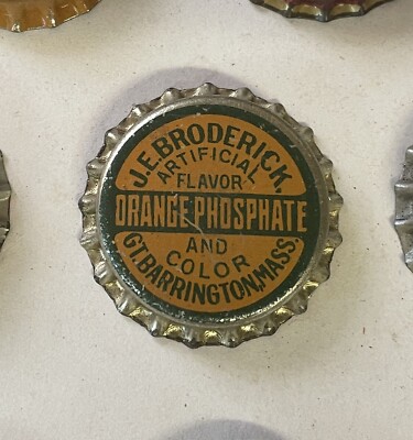 SODA bottle cap crown J E BRODERICK ORANGE solid cork ACL GREAT ...