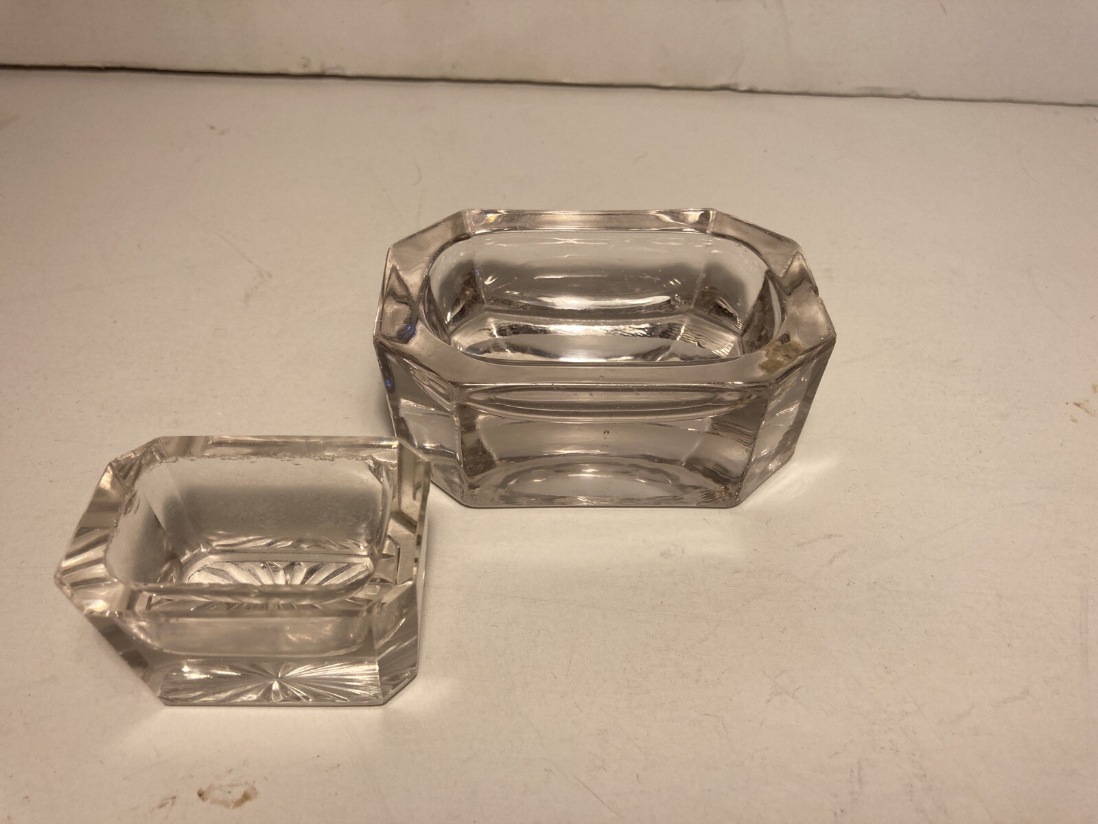 Lot of 2 Antique/Vintage EAPG Open Clear Glass Salt Cellars~1 LARGE+1 ...