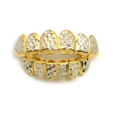 Gold Plated Hip Hop Rapper's Bling Teeth Diamond Cut Grillz Top ...