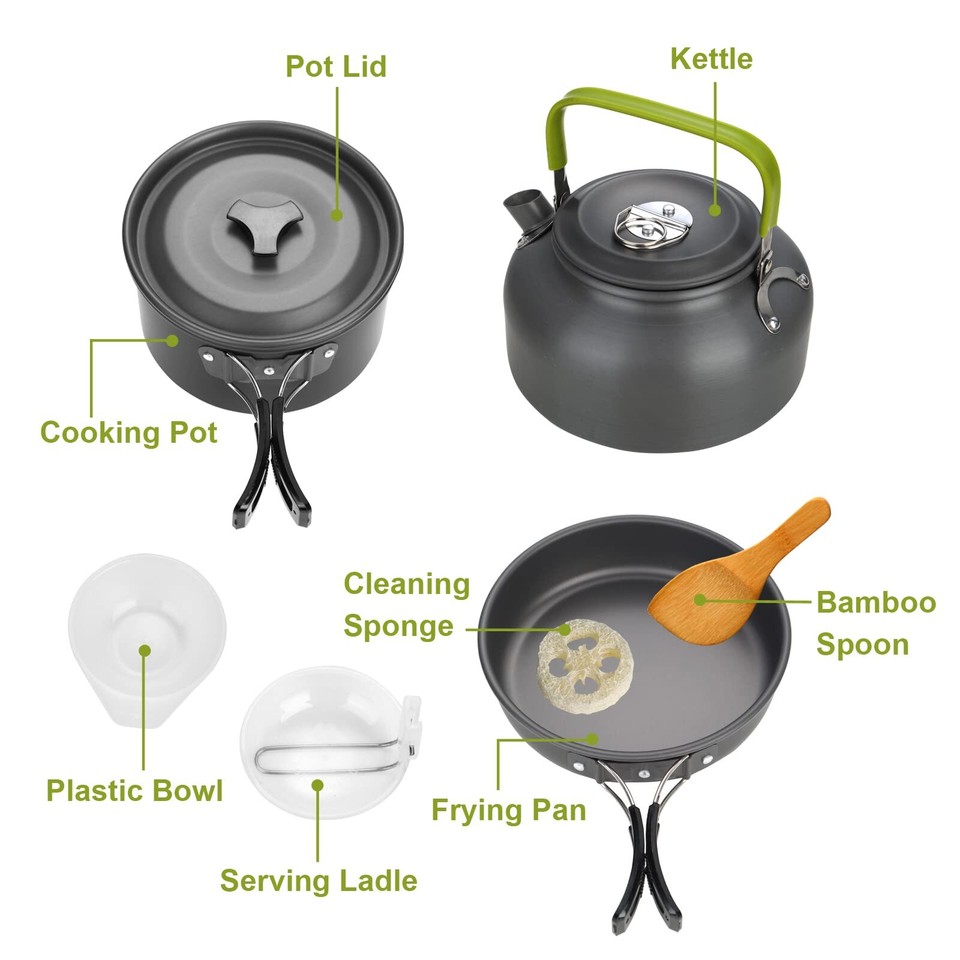 Camping Cookware Mess Kit Stove Pot Pan Cook Set Backpacking Outdoor ...