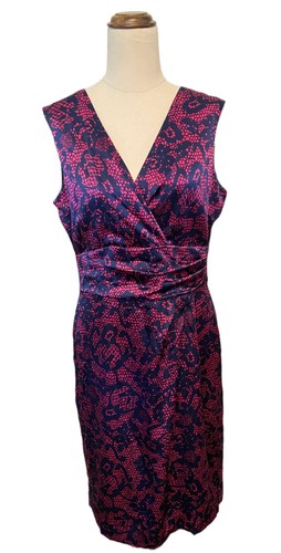 Perri Cutten Silk Cocktail Dress - 12 - Pink Navy Blue Bodycon Spandex ...