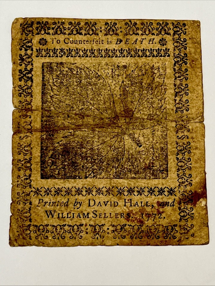 1772 PENNSYLVANIA 4/3/1772 1 Shilling American Revolution Colonial Note ...