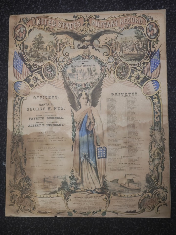 CIVILWAR 10th Reg't Maine Captain NYE~Became a GENERAL~US 1861 Military ...