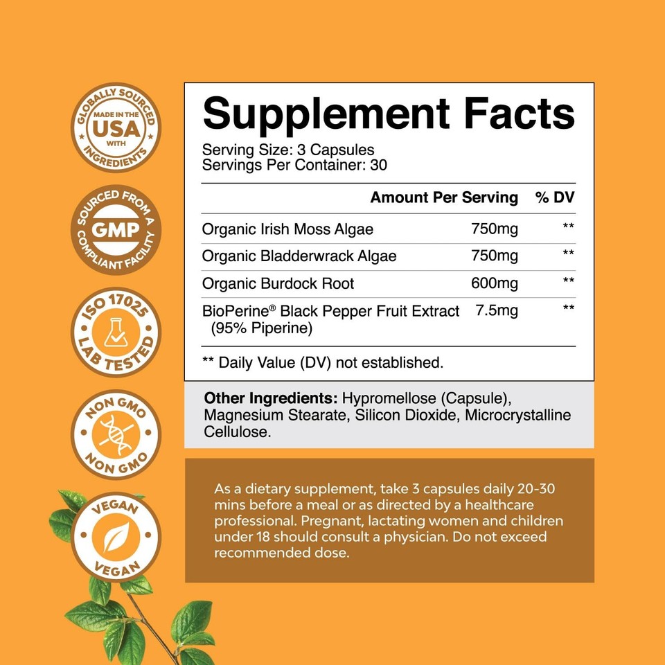 Organic Irish Sea Moss Capsules - Organic Sea Moss Pills with 2100mg ...