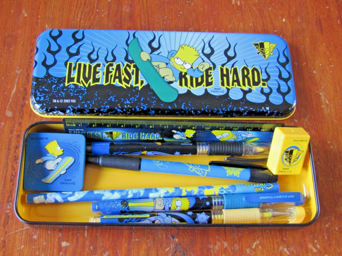 The Simpsons Pencil Tin + Pencil, Pens x 4, Ruler, Rubber, Sharpener ...