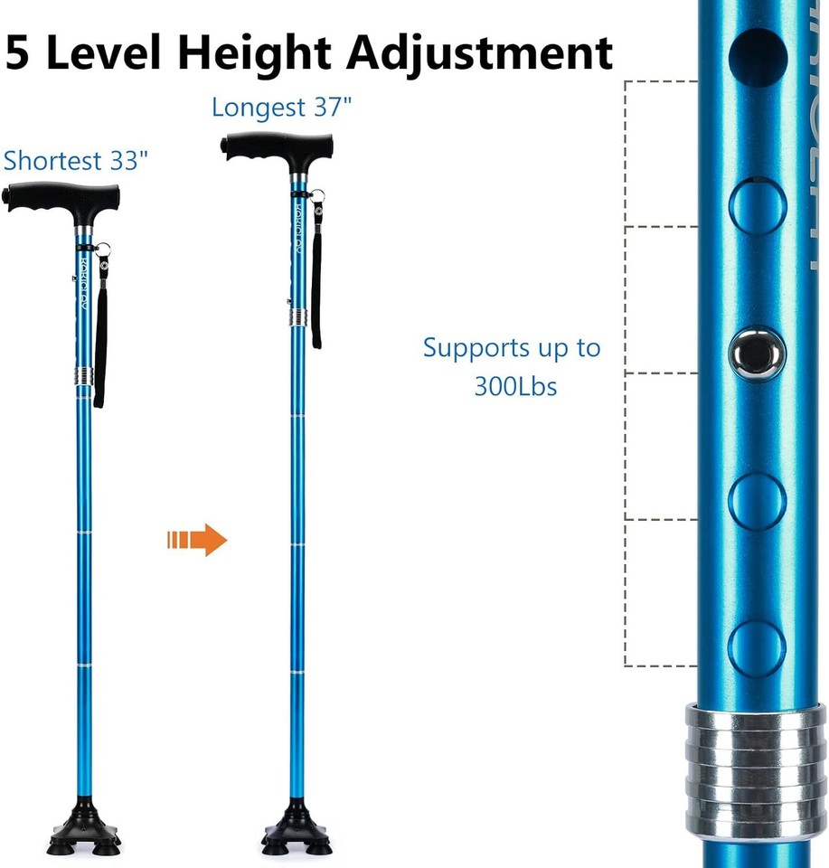 KAKICLAY Folding Walking Cane with LED Light Adjustable Aluminum ...