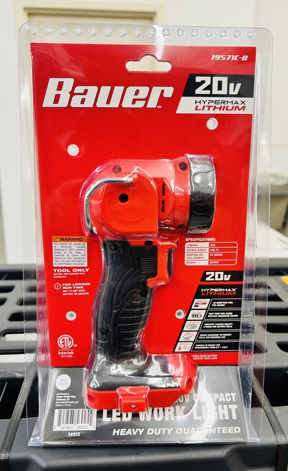 BAUER 20 v VOLT CORDLESS TOOL LED 220 LUMEN WORK SPOT LIGHT FLASHLIGHT ...