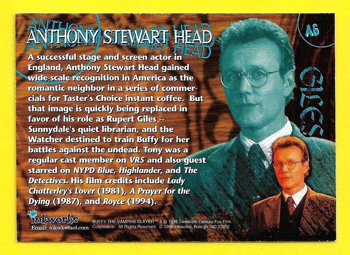 1999 Buffy The Vampire Slayer Season 2 Autograph A6 Anthony Stewart Head /Giles | eBay
