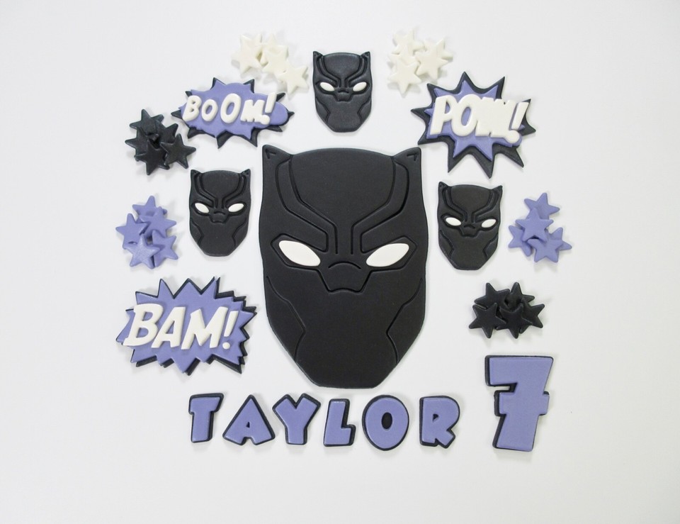 Black Panther Cake Topper Edible Fondant Birthday Party Decorations ...