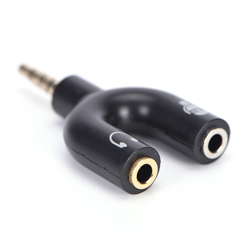 3.5mm Black Stereo Splitter Audio to Mic & Headset Jack Plug Adapter ...