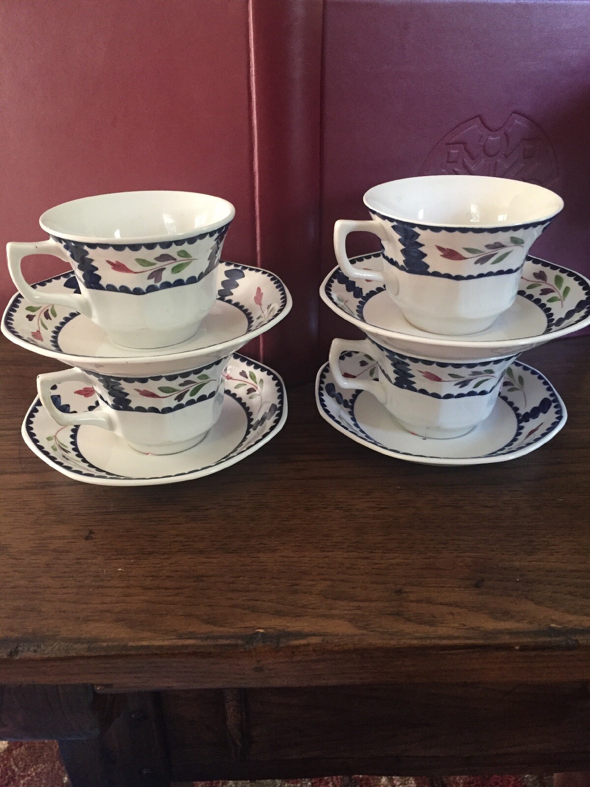 Set Of 4 Adams China Lancaster Pattern Cups And Saucers Plates England ...