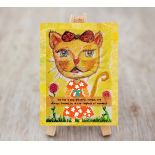 ACEO Cat Original Print of Painting Whimsical Surreal Artwork Cartoon ...