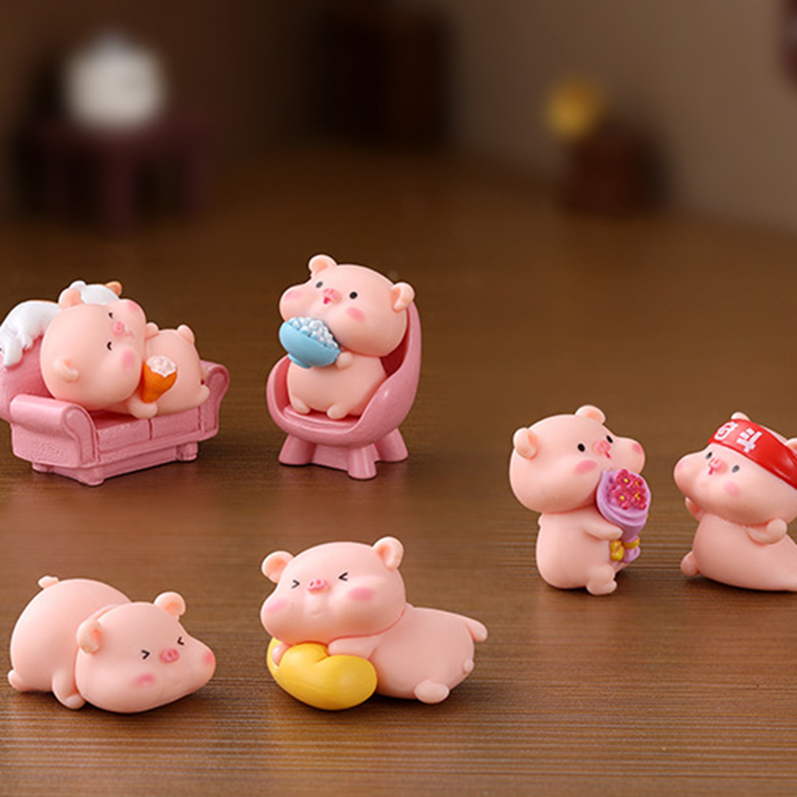 6pcs Piggy Figurine Delicate Ornamental Animal Model Figure Toy Plastic ...