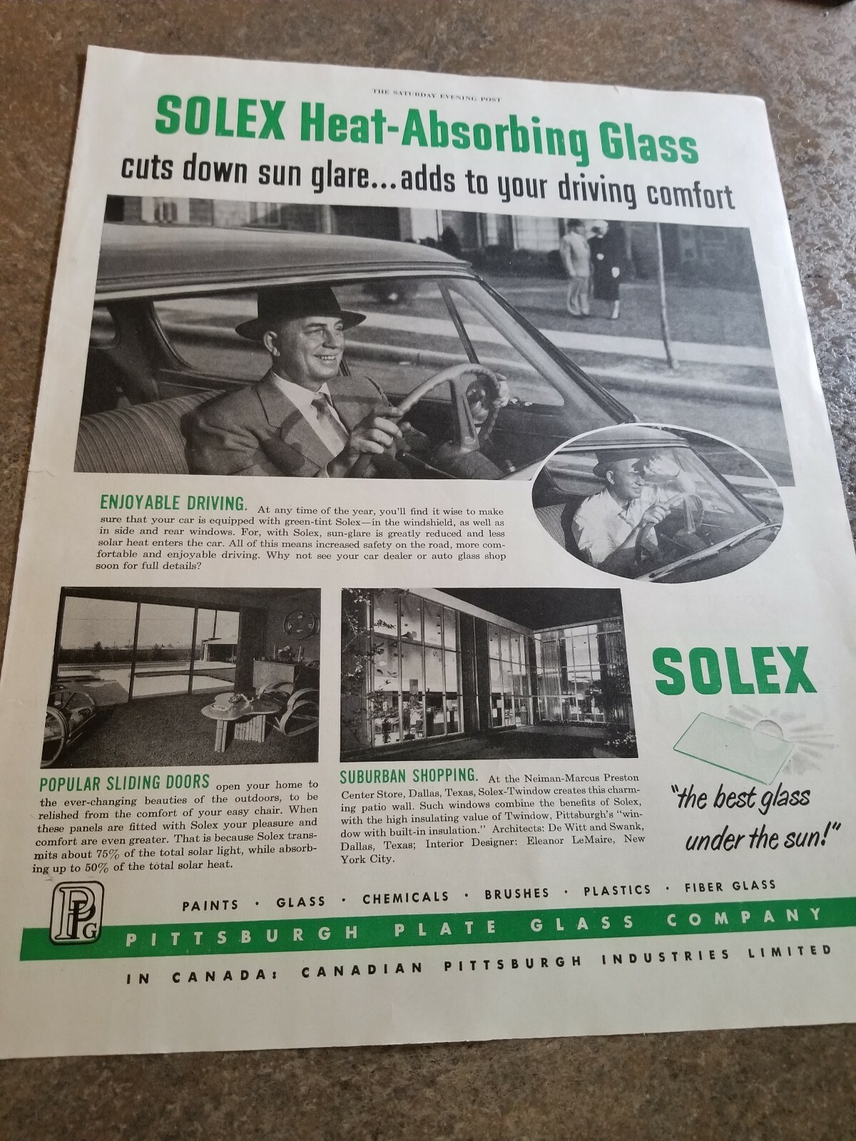 1953 Vintage Print Ad. Solex Heat Absorbing Glass. Cuts down sun glare ...
