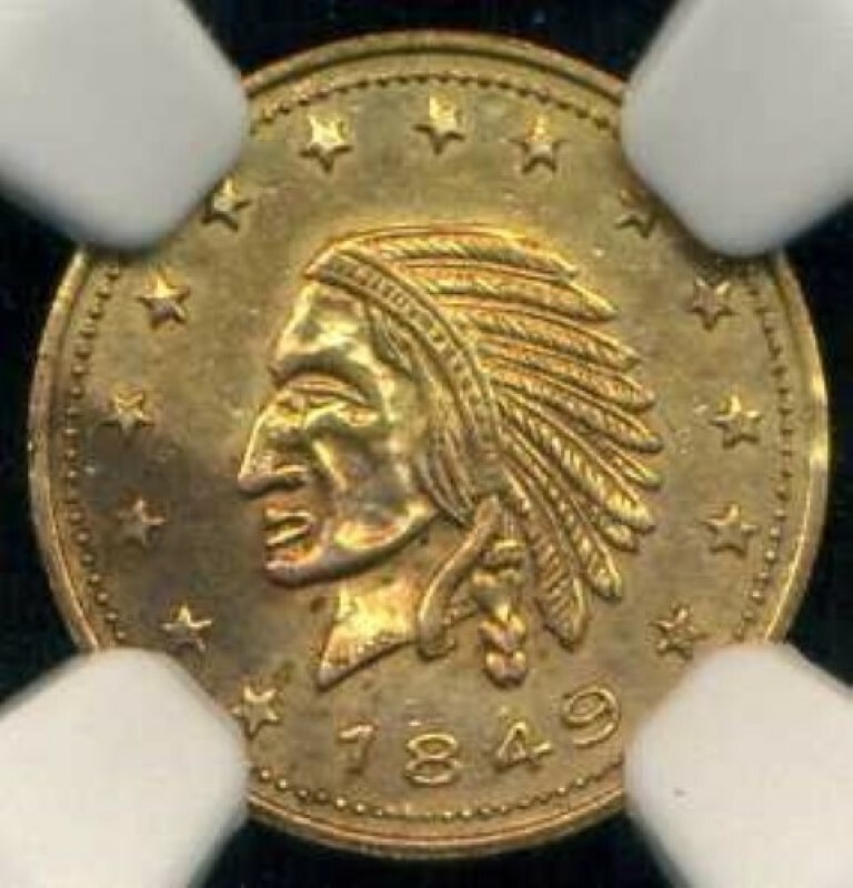 1849 - Cal Gold Token INDIAN BEAR #5 14 STARS, ROUND, 11.8mm SALE 200. ...