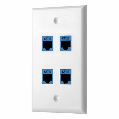 Ethernet Wall Plate CAT6 4-Port Single Gang Keystone Network Female to ...