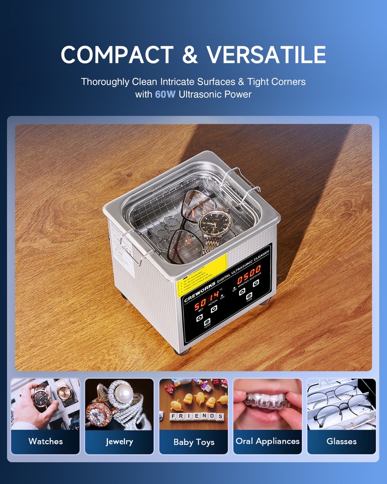 CREWORKS 0.8/1.3/2/3/6/10/15/30L Ultrasonic Cleaner Timer Heater Degas Gentle | eBay UK