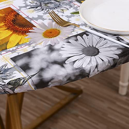 Round Vinyl Fitted Tablecloth With Flannel Backing Elastic Edge Design ...