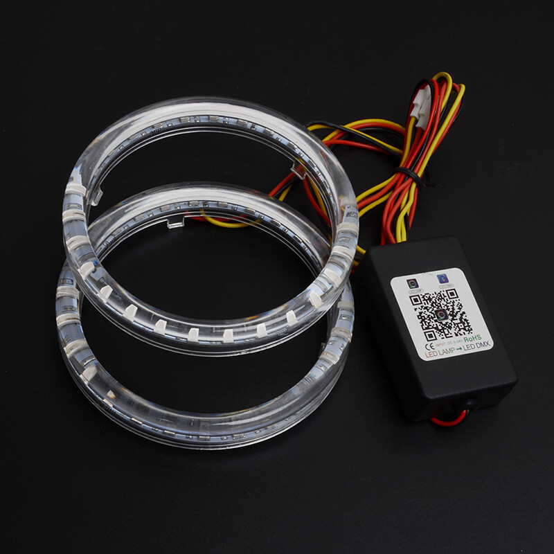 95MM RGB LED Angel Eyes Lights Halo Rings Headlight DRL Phone APP ...