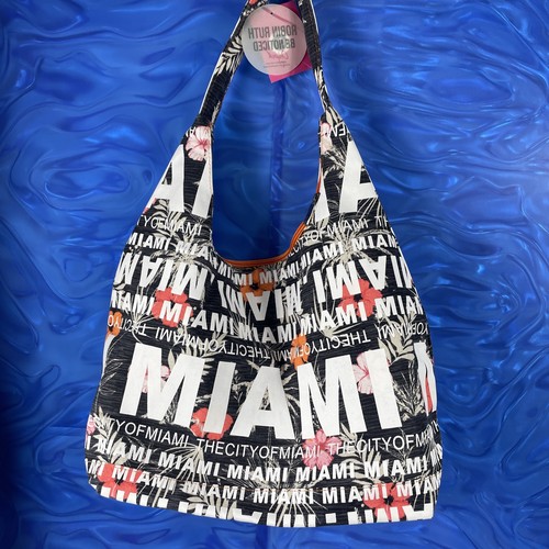 Robin Ruth Tote Bag Colorful “CITY OF MIAMI” White & Black W/Coral ...