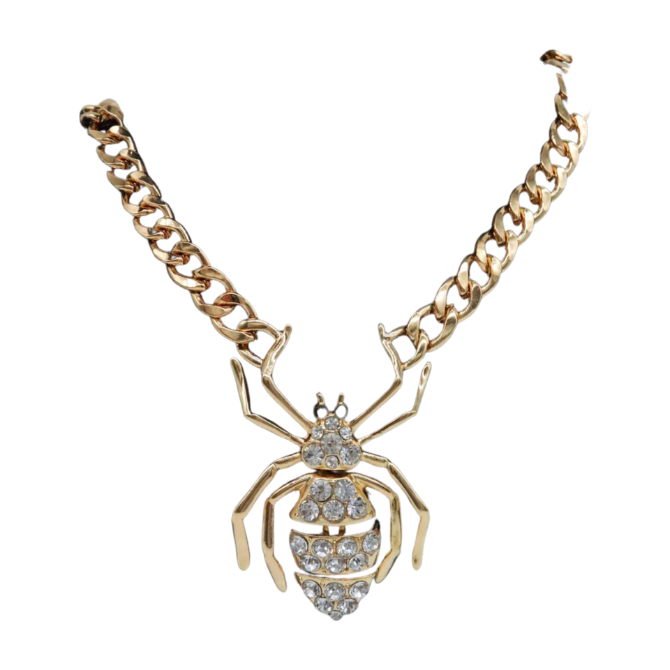 Women Fashion Jewelry Gold Metal Chain Links Long Spider Necklace Scary ...